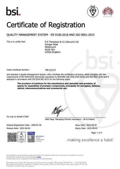 R E Thompson Pass BSI AS/EN 9100 Series Inspection - R E Thompson